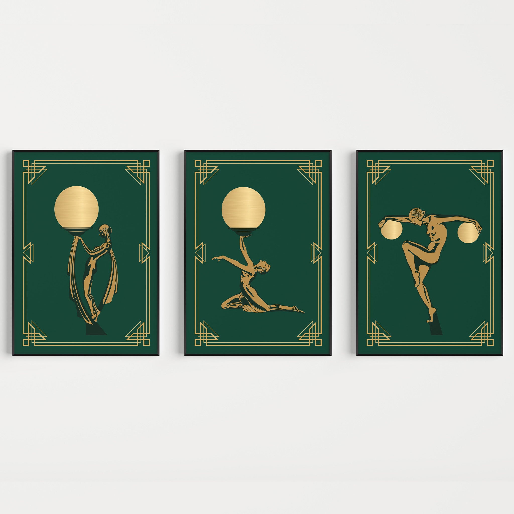 Set of 3 Art Deco Woman Prints in Green and Gold – Nordic Design House