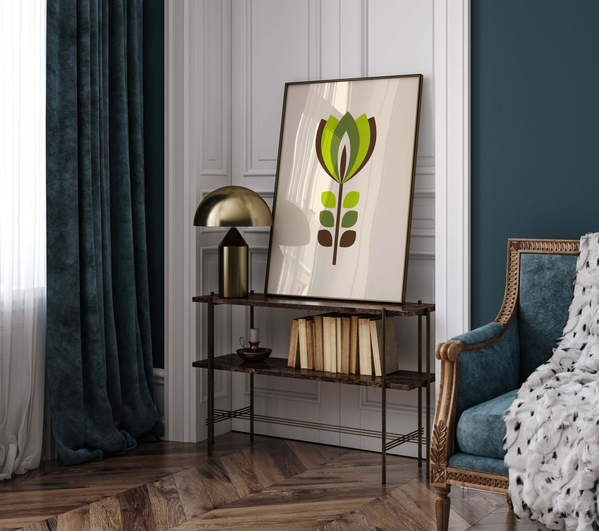Green Mid Century Modern Flower Print 1 – Nordic Design House