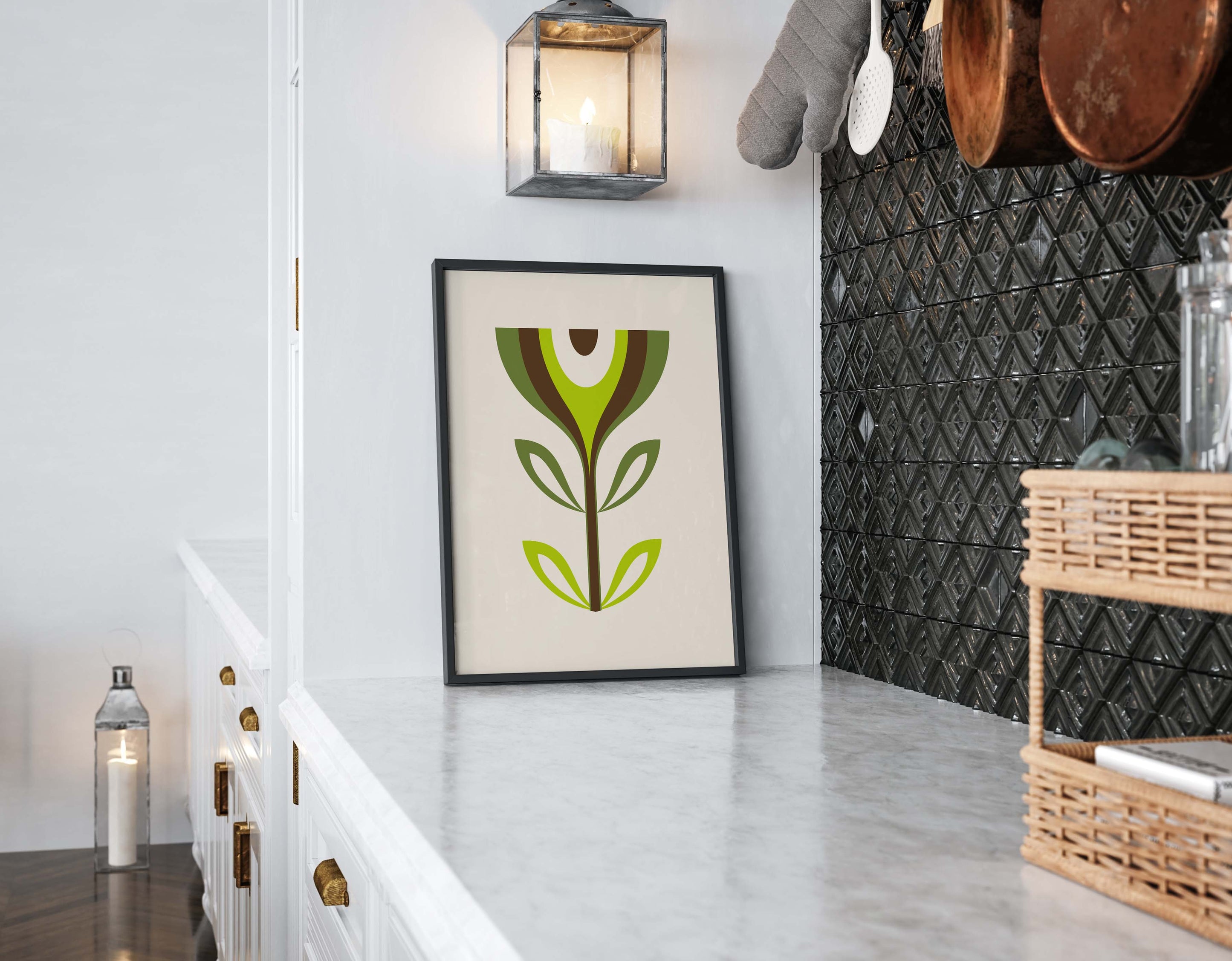 Green Mid Century Modern Flower Print 2 – Nordic Design House